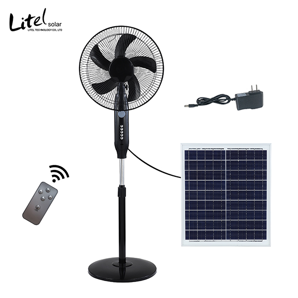 16-inch Oscillating Dual Blade Standing Pedestal Solar Fan With Remote...